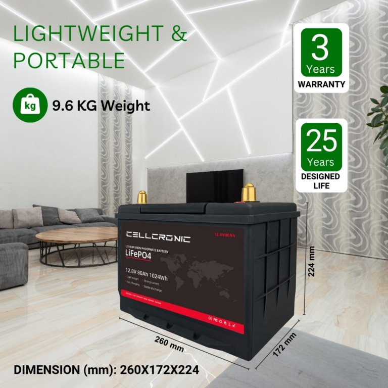 12V-80Ah-1024Wh LFP Battery - Cellcronic